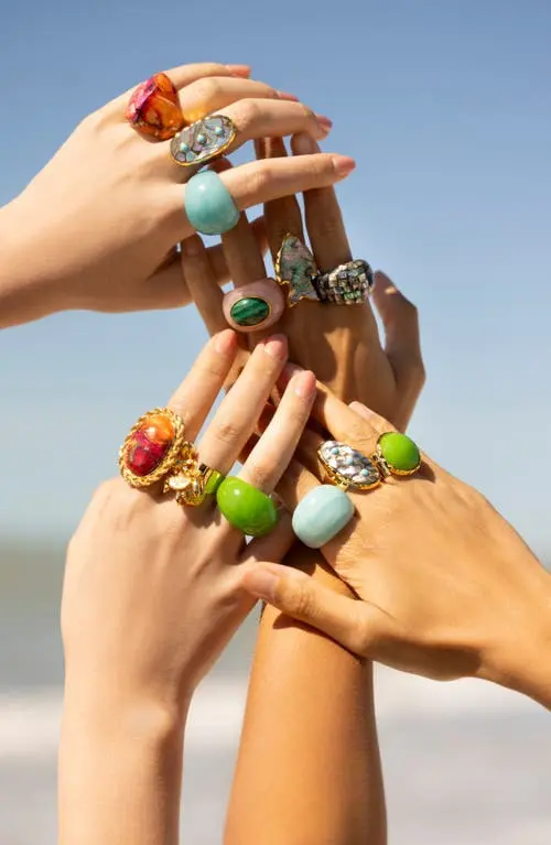 Nest Jewelry Abalone And Turquoise Studded Adjustable Ring