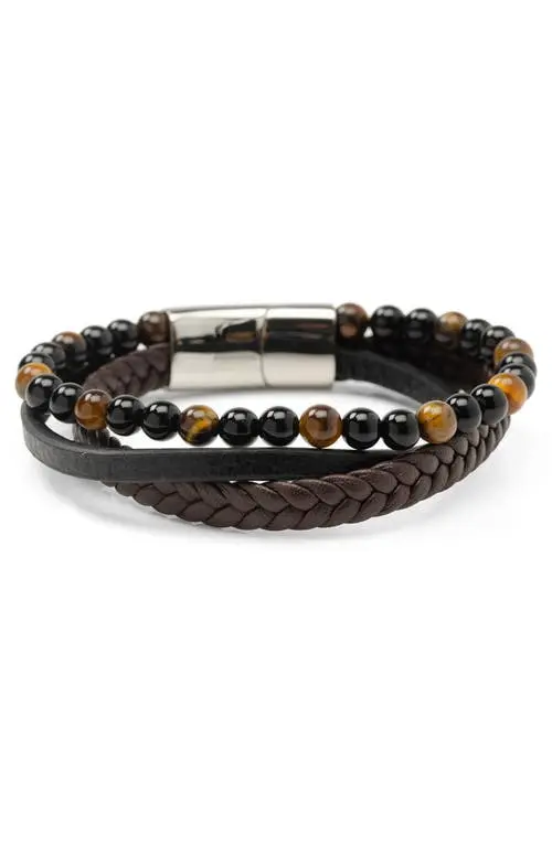 CUFFLINKS, INC. Layered Bead And Leather Bracelet - Brown
