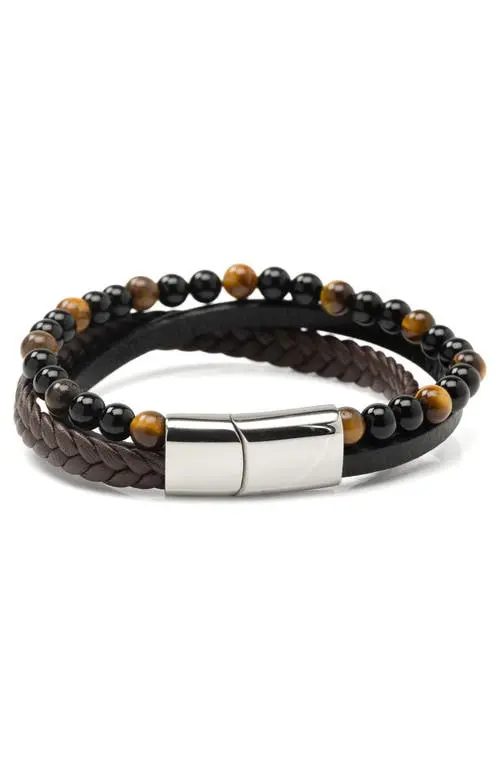 CUFFLINKS, INC. Layered Bead And Leather Bracelet