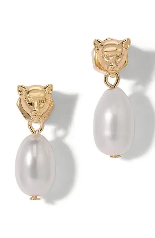 MIRANDA FRYE Panther Freshwater Pearl Drop Earrings - Gold