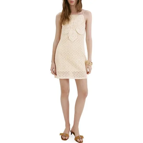 Mango Hibisco Crochet Flower Minidress - Ecru