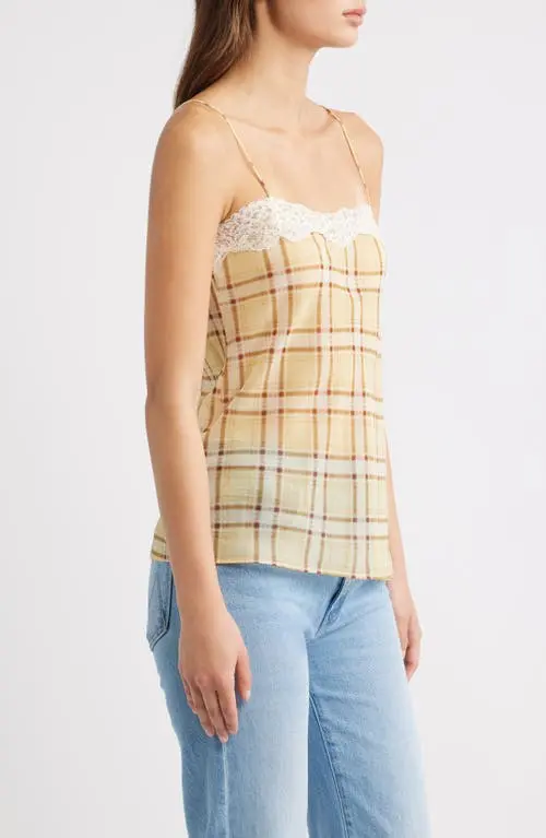 Mango Plaid Lace Trim Camisole Top