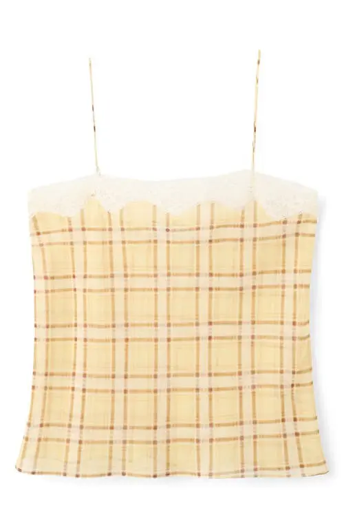 Mango Plaid Lace Trim Camisole Top