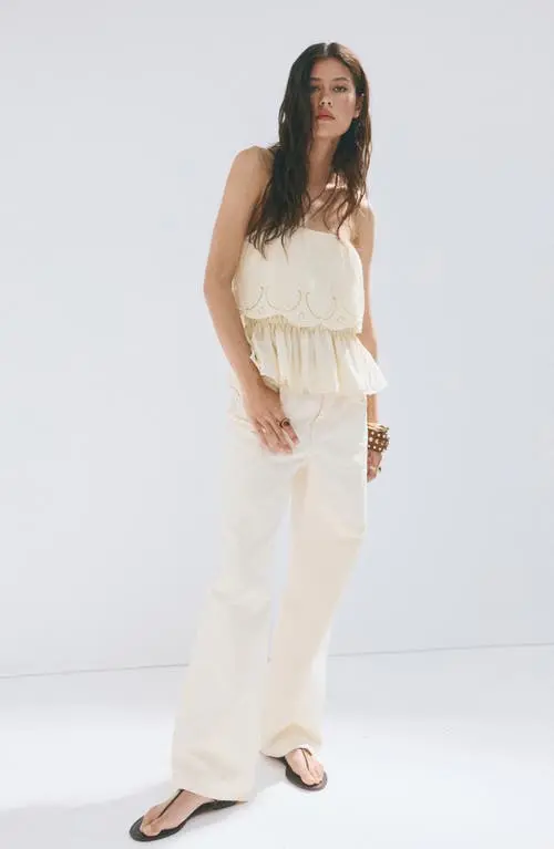 Mango Maui Openwork Embroidered Strapless Gauze Peplum Top