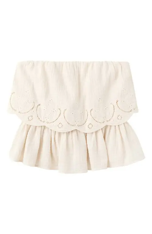 Mango Maui Openwork Embroidered Strapless Gauze Peplum Top
