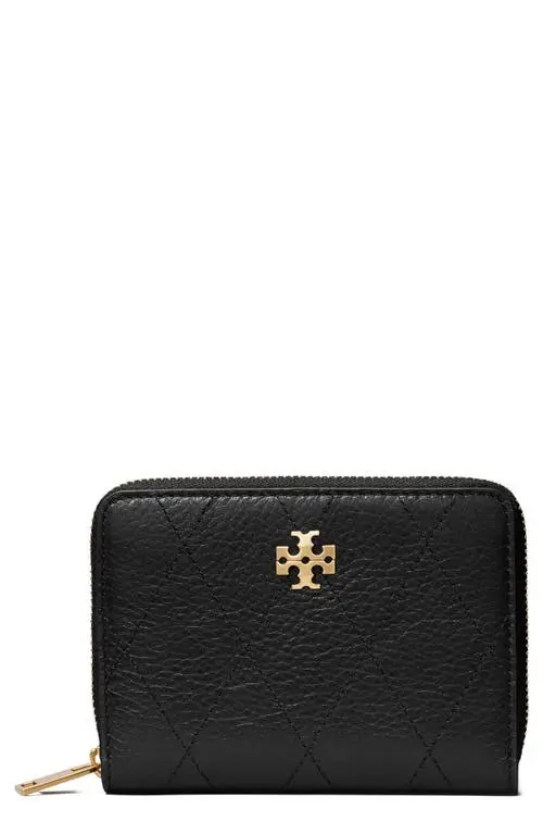 Tory Burch Charlie Quilted Small Zip Around Leather Wallet - Black