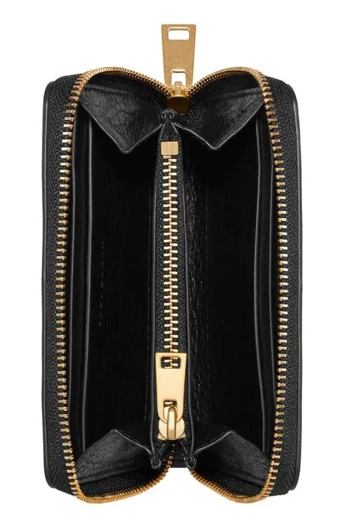 Tory Burch Charlie Quilted Small Zip Around Leather Wallet - Black