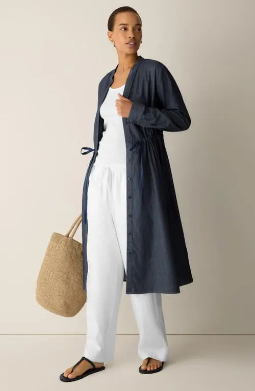 Eileen Fisher Organic Cotton Midi Shirtdress With Drawstring Waist