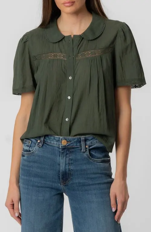 Kut From The Kloth Vienna Lace Trim Cotton Button-front Top - Olive