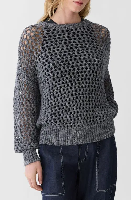 Lafayette 148 New York Hand Knit Cotton Open Stitch Sweater - Denim Multi