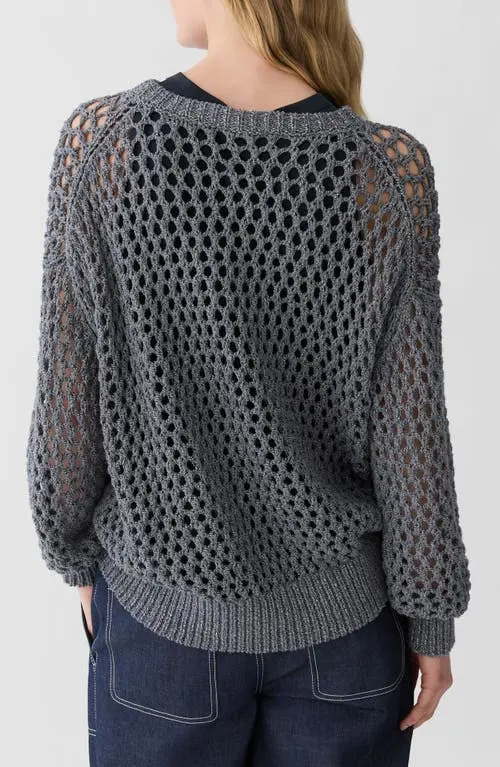 Lafayette 148 New York Hand-knit Cotton Open Stitch Sweater - Denim Multi