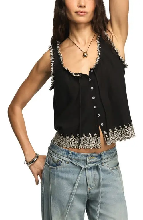 Lucky Brand Floral Embroidered Cotton Swing Tank - Caviar