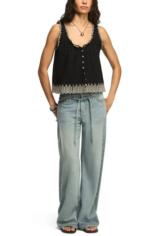 Lucky Brand Floral Embroidered Cotton Swing Tank