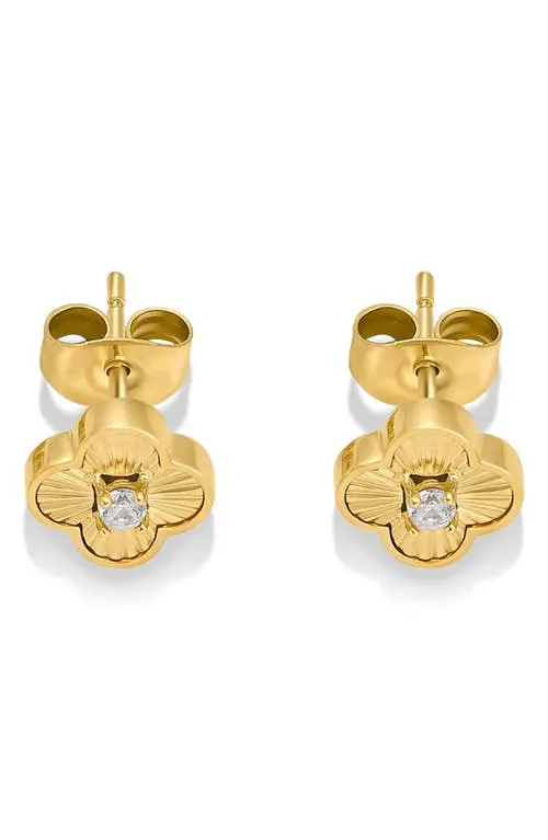 D.LOUISE D. Louise Pleated Clover Stud Earrings With Cubic Zirconia - Gold