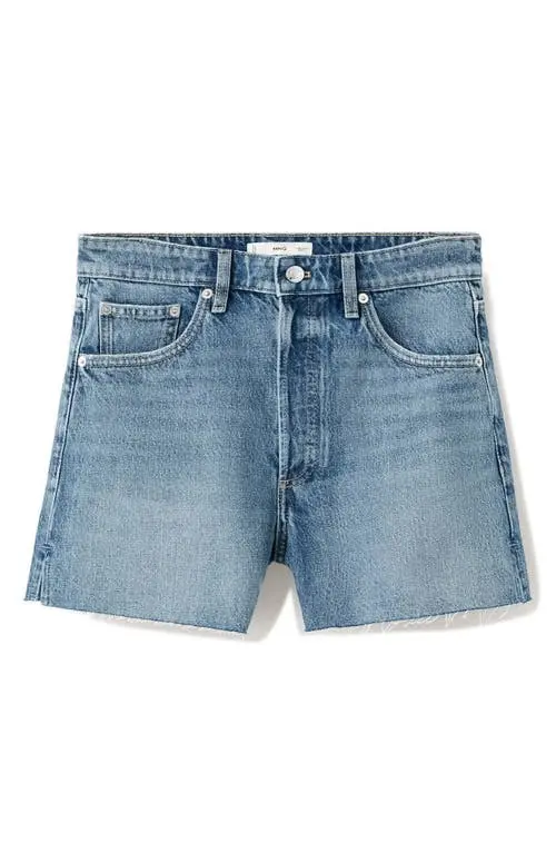 Mango Frayed Hem Denim Shorts - Medium Blue
