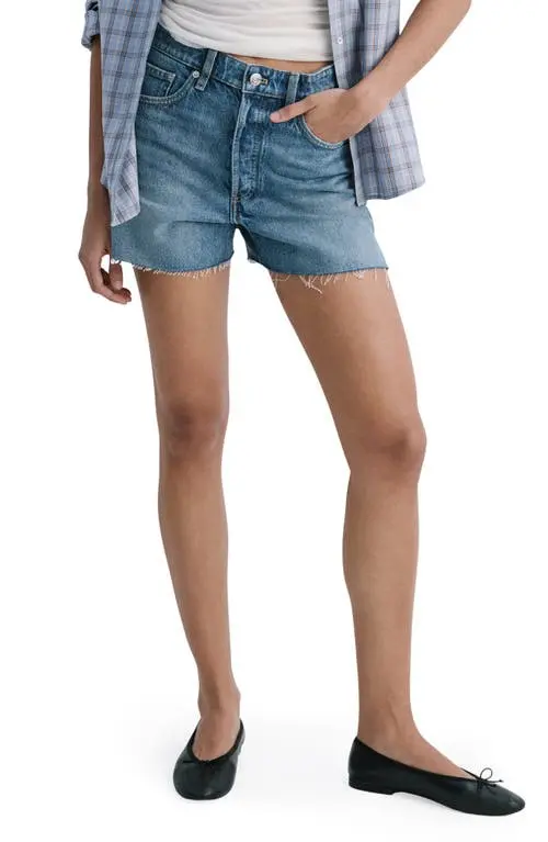Mango Frayed Hem Denim Shorts - Medium Blue
