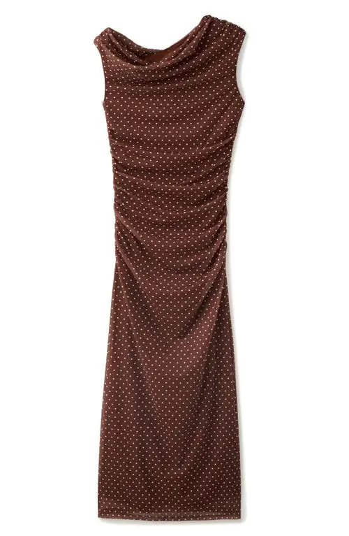 Mango Ruched Dot Midi Dress