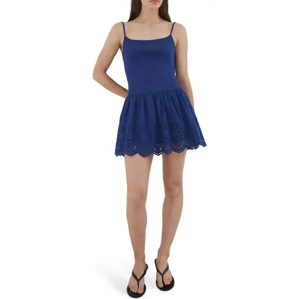 Mango Mixed Media Broderie Anglaise Minidress - Blue