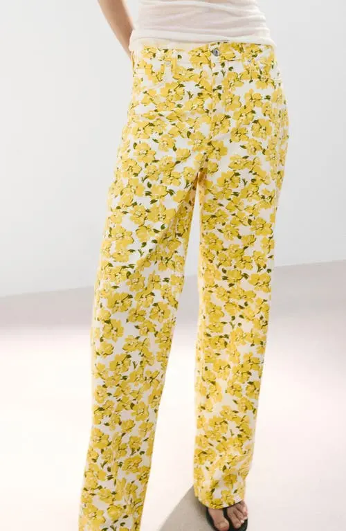 Mango Floral Straight Leg Jeans