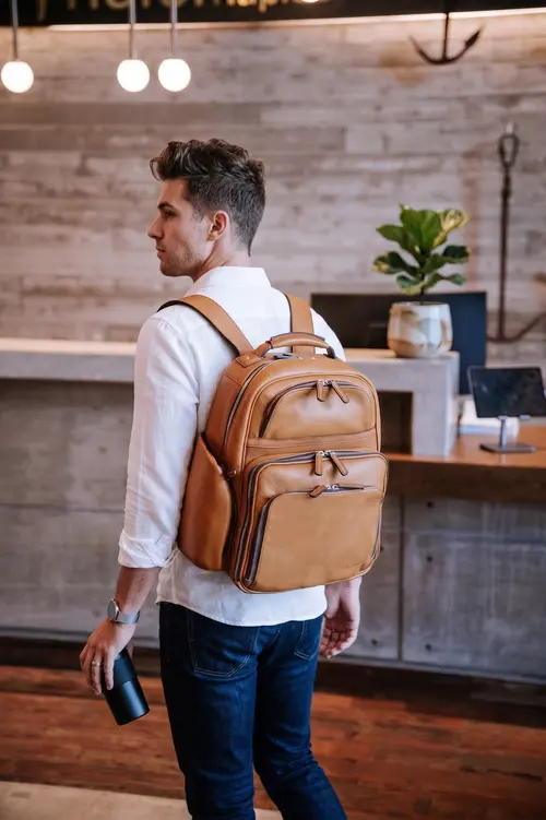 KORCHMAR Mason Workday Leather Backpack - Pebbled Tan