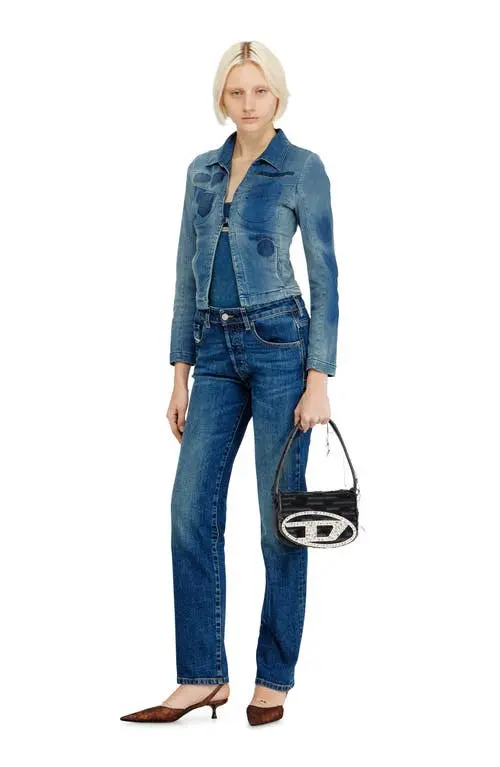 DIESEL® 1dr Distressed Denim Shoulder Bag With Crystal Embellishments - Black