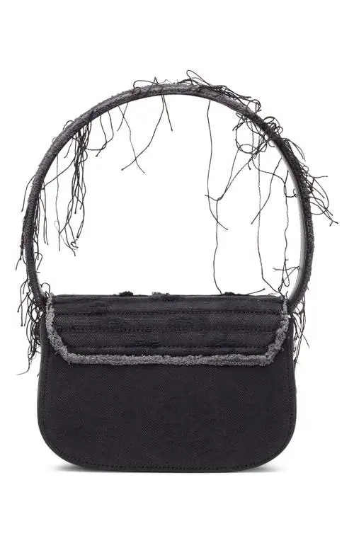 DIESEL® 1dr Distressed Denim Shoulder Bag With Crystal Embellishments - Black