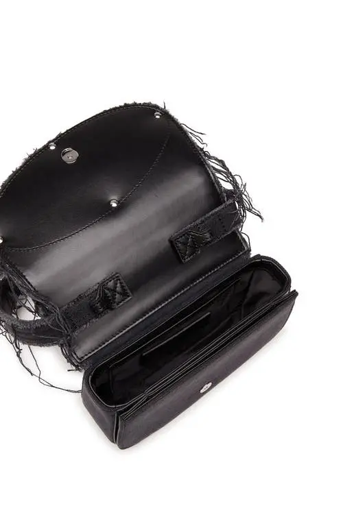 DIESEL® 1dr Distressed Denim Shoulder Bag With Crystal Embellishments - Black