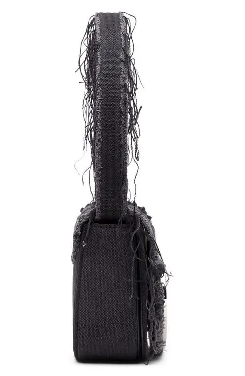 DIESEL® 1dr Distressed Denim Shoulder Bag With Crystal Embellishments - Black