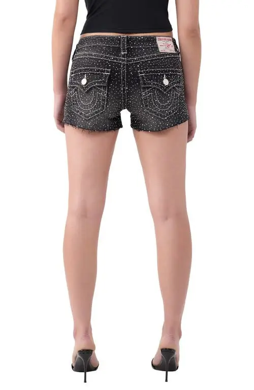 True Religion Crystal Embellished Low Rise Cutoff Denim Shorts