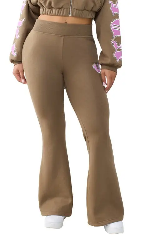 True Religion Crystal Embellished Flare Pants - Shitake