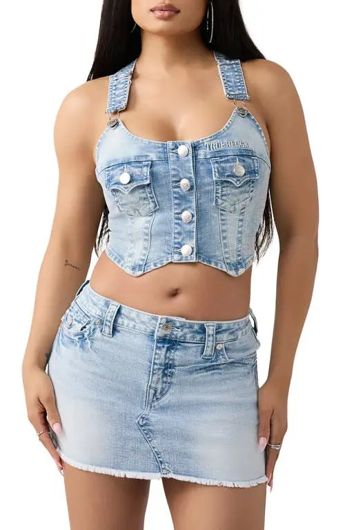 True Religion Overall Cropped Denim Top - Freckle Wave