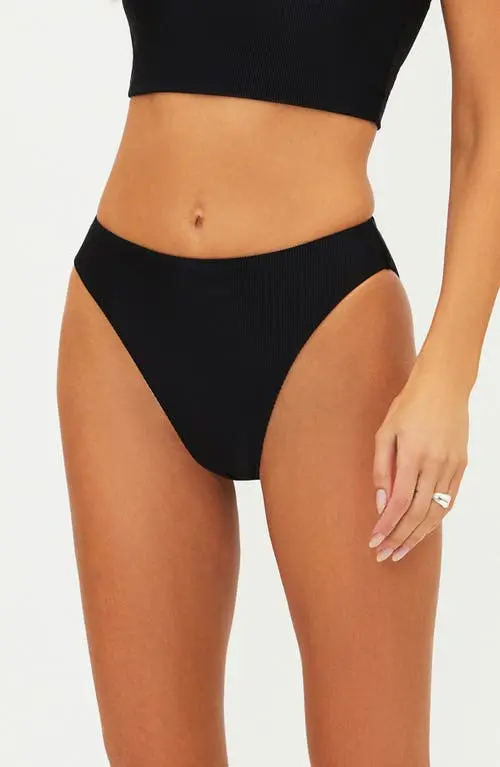 Beach Riot Ribbed High Waist Bikini Bottoms - Black