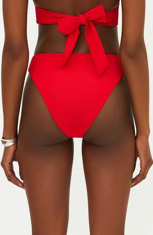 Beach Riot Ribbed High Waist Bikini Bottoms - Red