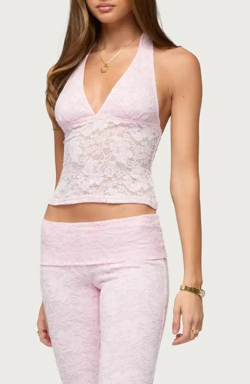 EDIKTED Talisa Lace Crop Halter Top - Light-pink