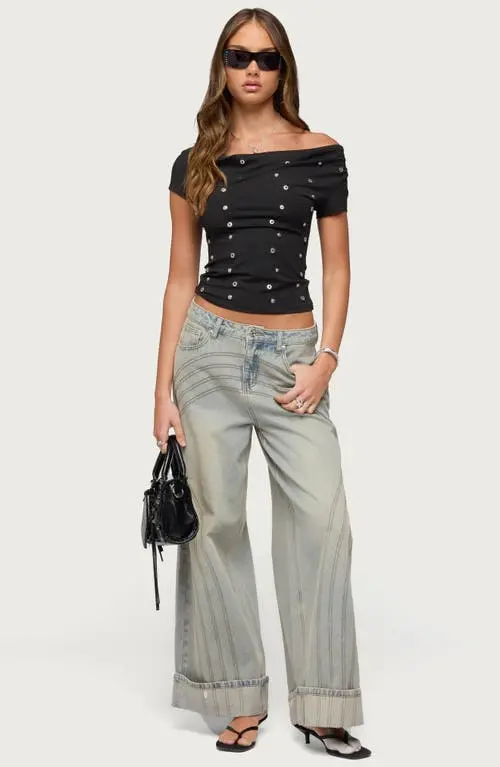 EDIKTED Bijou Metal Snap Stud Off-the-shoulder Top