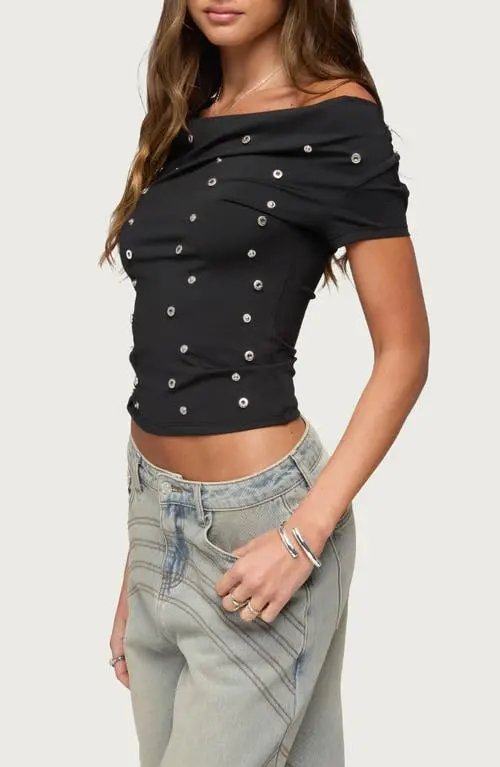 EDIKTED Bijou Metal Snap Stud Off-the-shoulder Top