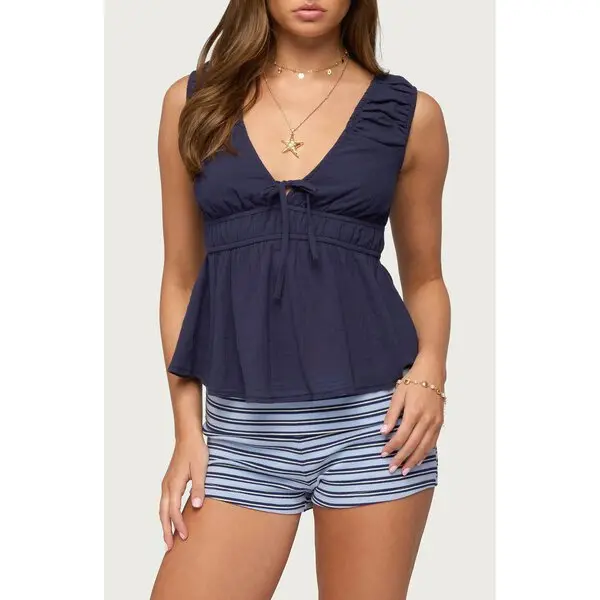 EDIKTED Bertha Sleeveless Babydoll Top - Navy