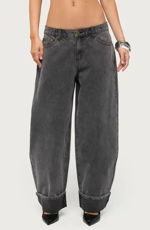 EDIKTED Kella Low Rise Baggy Wide Leg Cuffed Jeans - Black-washed