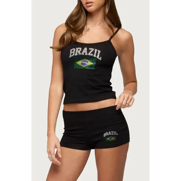 EDIKTED Brazil Rhinestone Crop Camisole - Black