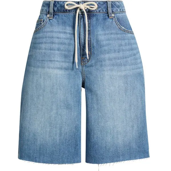 1822 Denim Raw Hem Drawstring Long Denim Shorts - Yonkers