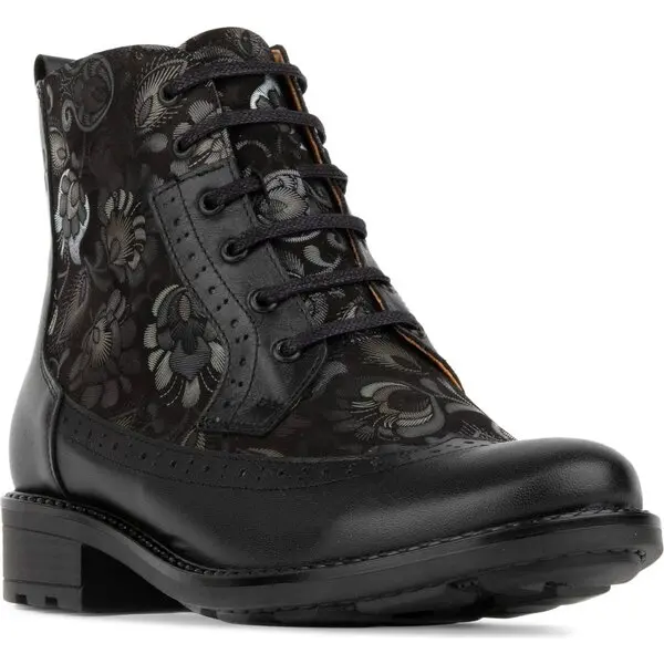 EMBASSY LONDON Floral Wingtip Combat Boots - Black