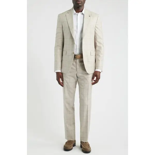 JACK VICTOR 250th Capsule Mason Regular Fit Tan Mélange Windowpane Check Super 150s Wool Suit - Sand