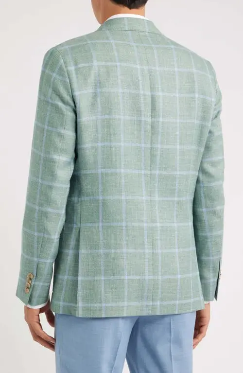 JACK VICTOR Unconstructed Green Windowpane Check Wool & Silk Blend Sport Coat - Sage