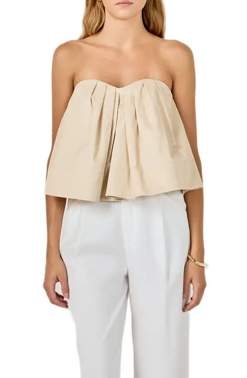 Endless Rose Strapless Pintuck Sweetheart Neck Top - Beige