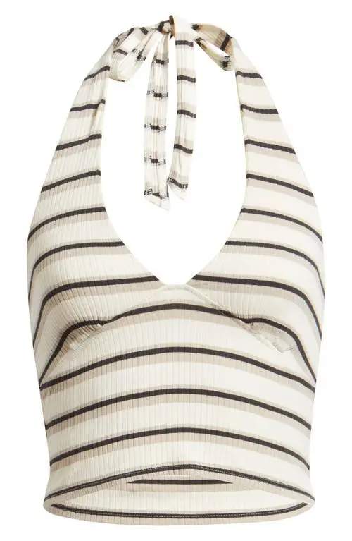 Rip Curl Ribbed Halter Neck Striped Crop Top