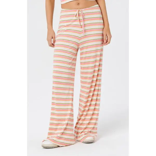 Rip Curl Ribbed Wide Leg Stripe Pants - Peach