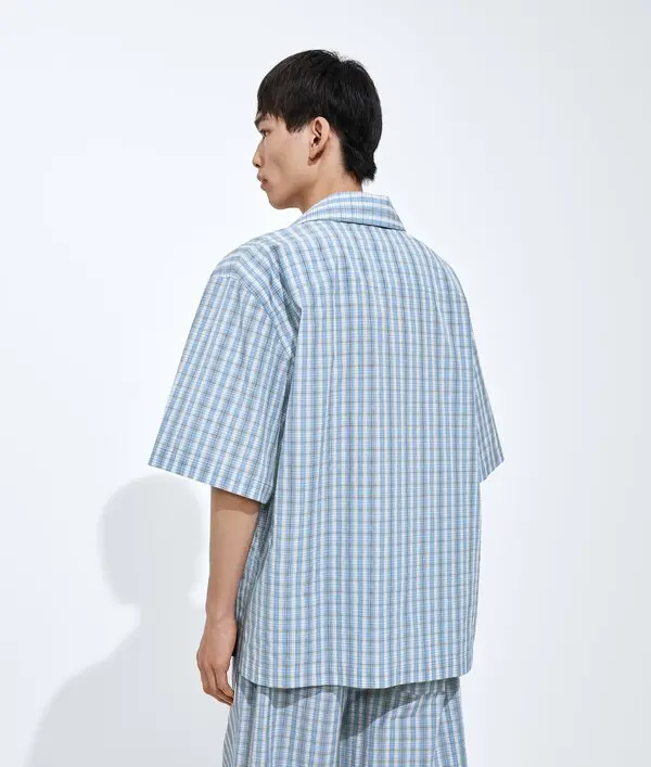 Bottega Veneta Cotton And Silk Check Pajama Shirt - Blue/white/stone