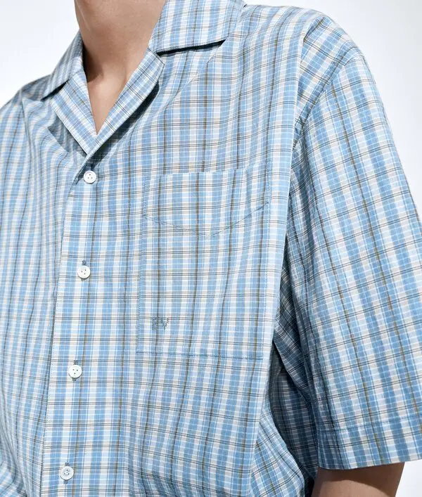 Bottega Veneta Cotton And Silk Check Pajama Shirt - Blue/white/stone