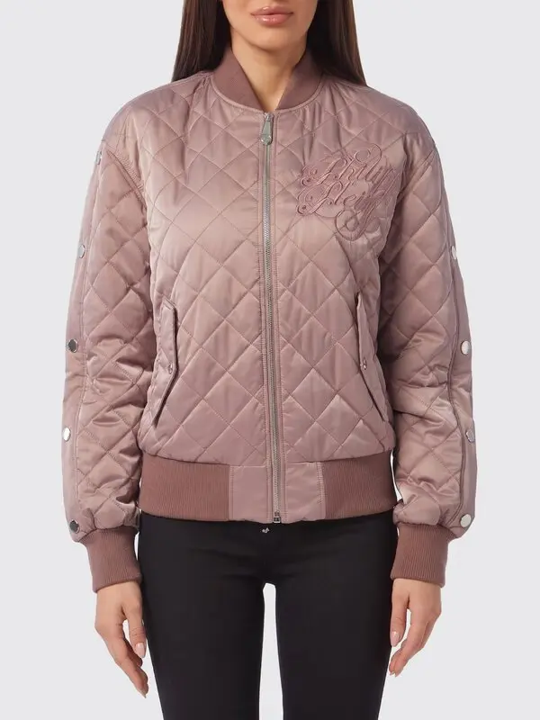 Philipp Plein Cropped Quilted Nylon Bomber Jacket With Embroidered Collar - Pink