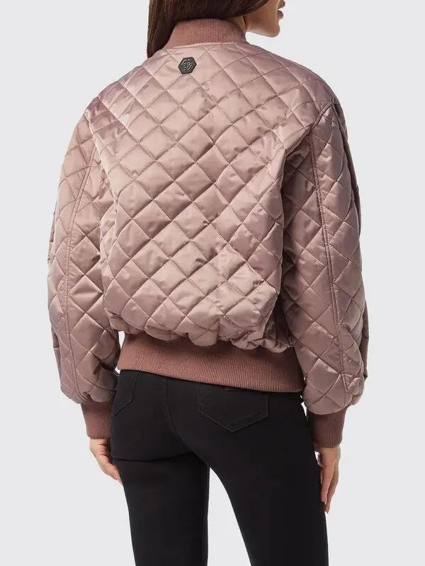 Philipp Plein Cropped Quilted Nylon Bomber Jacket With Embroidered Collar - Pink